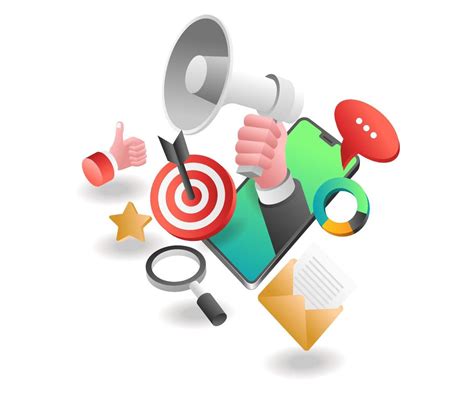 Flat Isometric Concept Illustration Social Media Strategy Digital