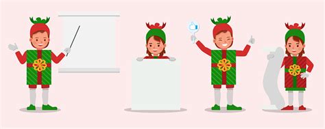 크리스마스 선물 상자 의상을 입은 키즈 보이와 소녀 세트 캐릭터 벡터 디자인 감정과 다양한 행동의 프리젠 테이션 12월에 대한 스톡 벡터 아트 및 기타 이미지 Istock