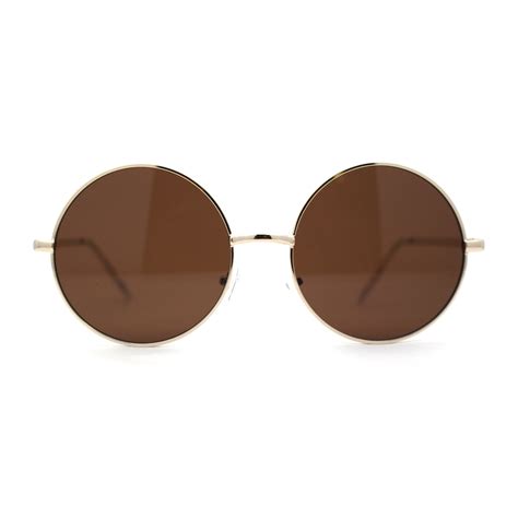 Classic Iconic Hippie Large Circle Lens Round Metal Sunglasses Gold