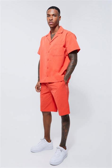 Short Sleeve Revere Boxy Technical Shirt And Short Set Boohoo Uk