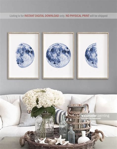 Phases Of The Moon Wall Art Printable Blue Moon Wall Decor Etsy