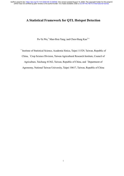 Pdf A Statistical Framework For Qtl Hotspot Detection