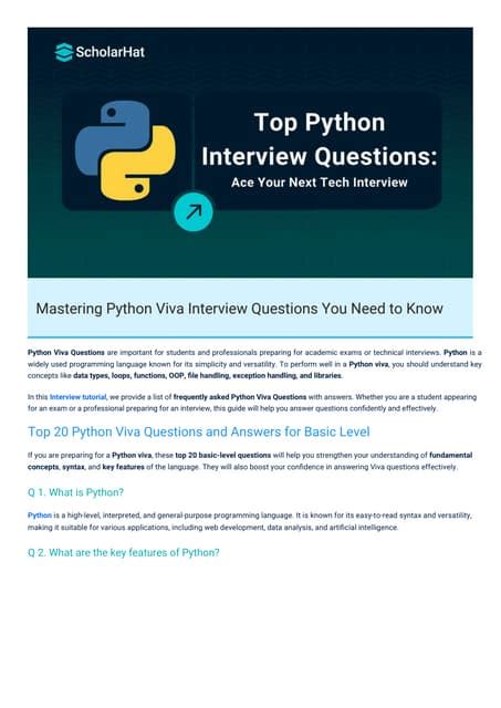Python Viva Interview Questions Pdf By Scholarhat Pdf