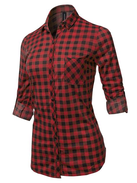Fashionoutfit Womens Casual Lightweight Long Sleeve Button Down Plaid