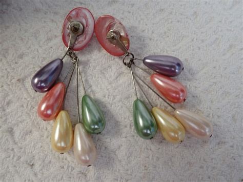 Vintage Mid 1950s60s Lucite Moon Glow Pastel Dangle Gem
