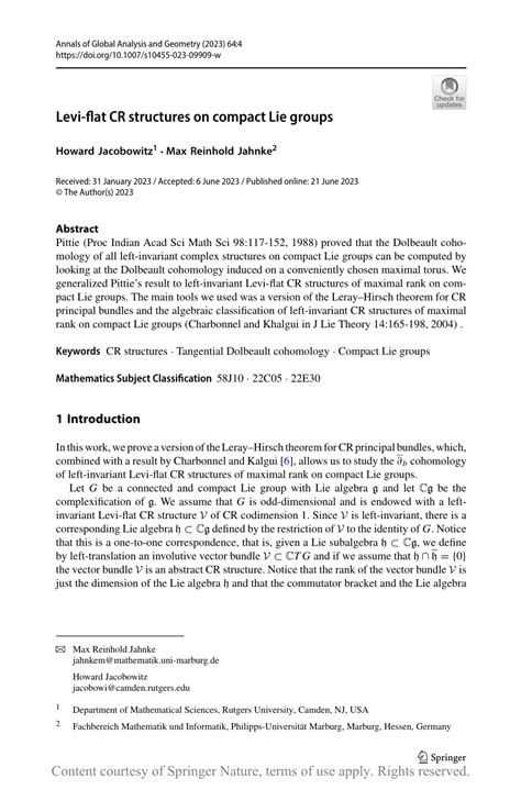 Pdf Levi Flat Cr Structures On Compact Lie Groups