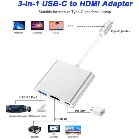 Generic Type C To 4k Hdmi Multiple Adapter With Usb C Fast Charging Port And Usb 3 In 1 Best