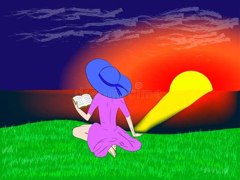 Girl Reading Book Beach Stock Illustrations 307 Girl Reading Book