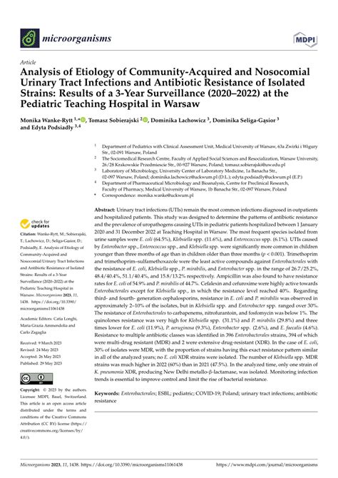 Pdf Analysis Of Etiology Of Community Acquired And Nosocomial Urinary