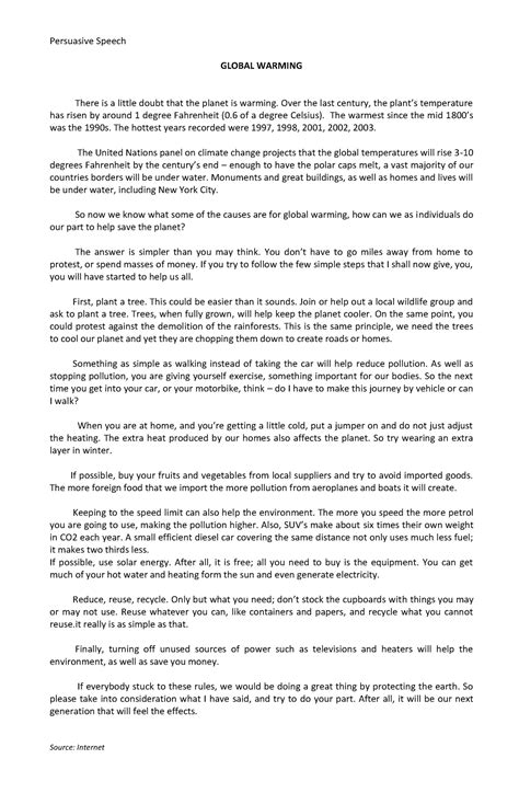 Persuasive Speech Draft Only Persuasive Speech Global Warming There