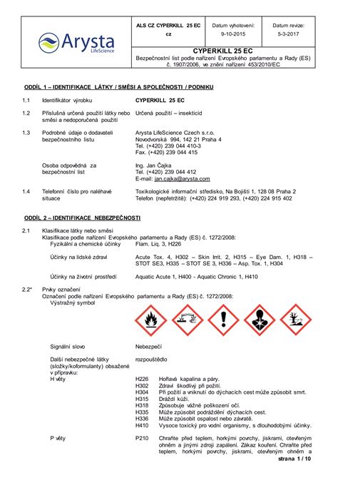Cyperkill 25 Ec Cz Msds For 2017 PDF