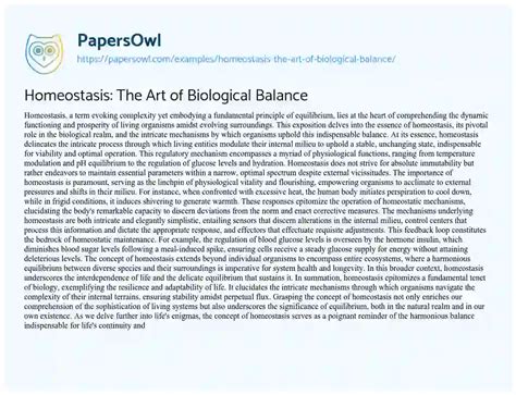 Homeostasis The Art Of Biological Balance Free Essay Example 426