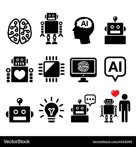 artificial intelligence ai robot icons set vector image