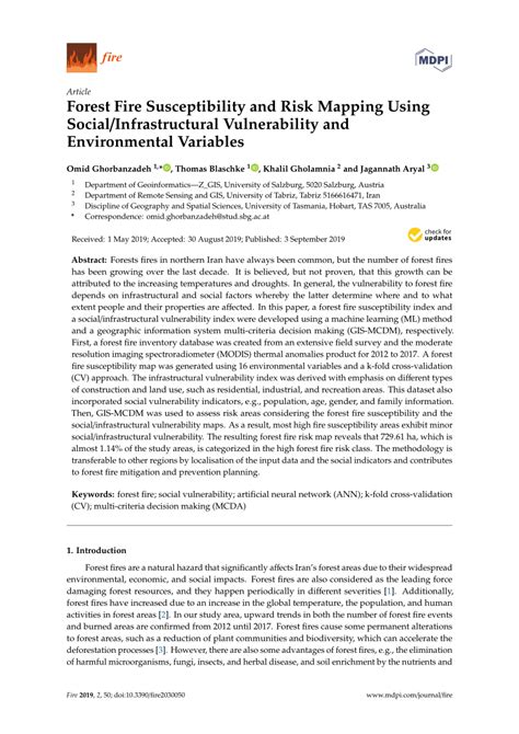 Pdf Forest Fire Susceptibility And Risk Mapping Using Socialinfrastructural Vulnerability And