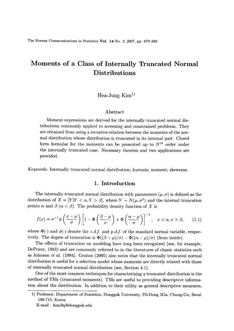 Pdf Moments Of A Class Of Internally Truncated Normal Distributions