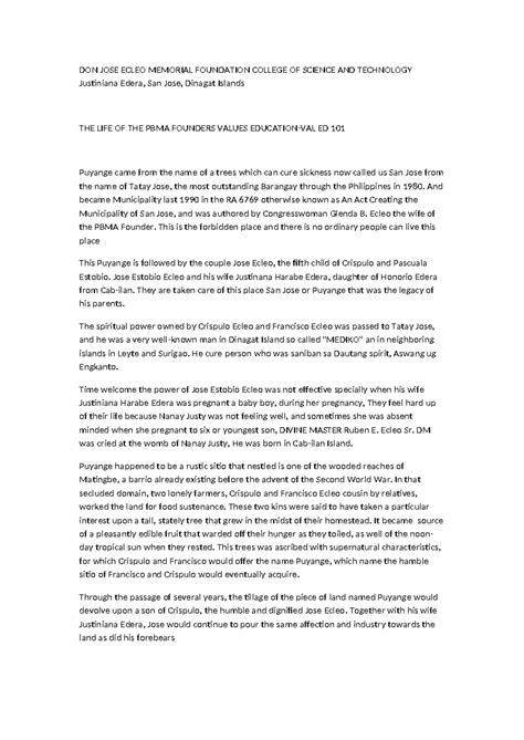 Assignmentval Ed 1 Assignment Don Jose Ecleo Memorial Foundation College Of Science And