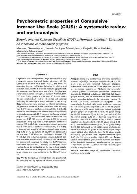 Pdf Psychometric Properties Of Compulsive Internet Use Scale Cius A Systematic Review And