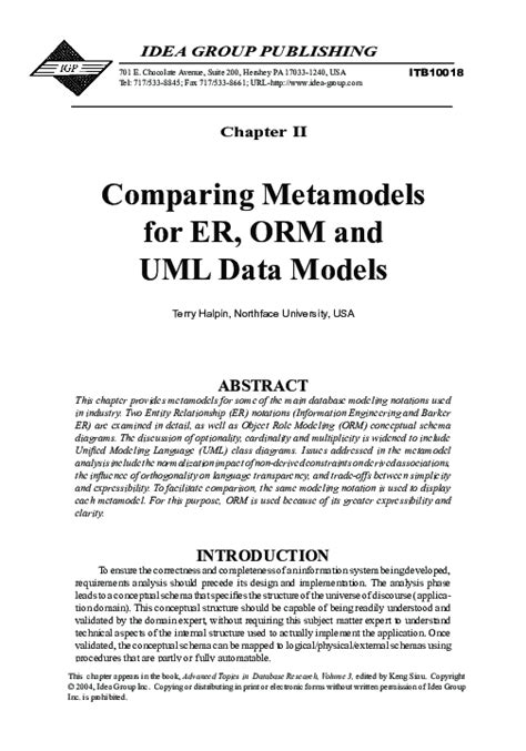 Pdf Comparing Metamodels For Er Orm And Uml Data Models