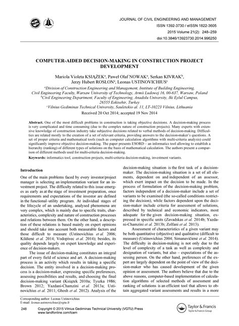 pdf computer aided decision making in construction project development