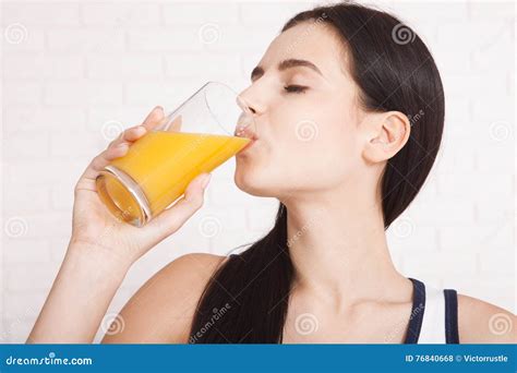 Woman Drinking Orange Juice Beautiful Mixed Race Asian Caucasian Model