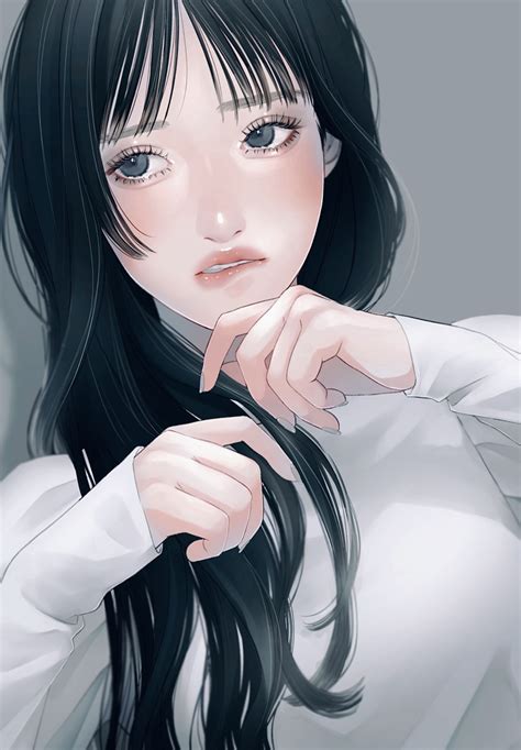 Safebooru 1girl Absurdres Biting Black Eyes Black Hair Fingernails