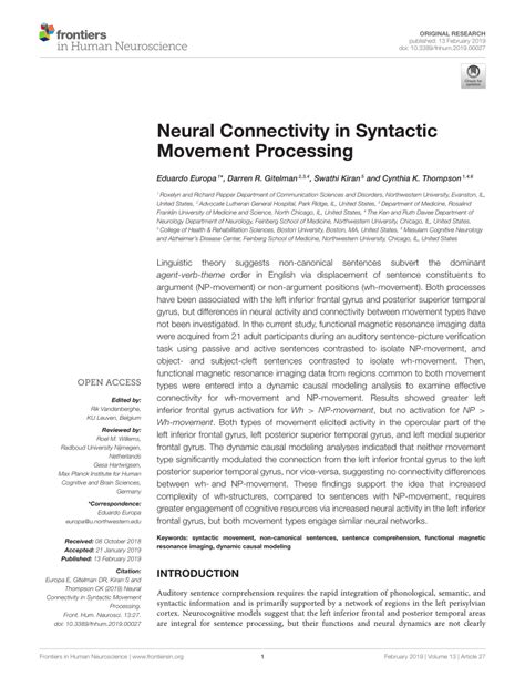 Pdf Neural Connectivity In Syntactic Movement Processing