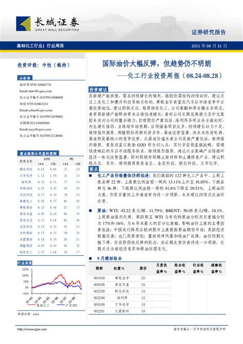 化工行业投资周报：国际油价大幅反弹，但趋势仍不明朗