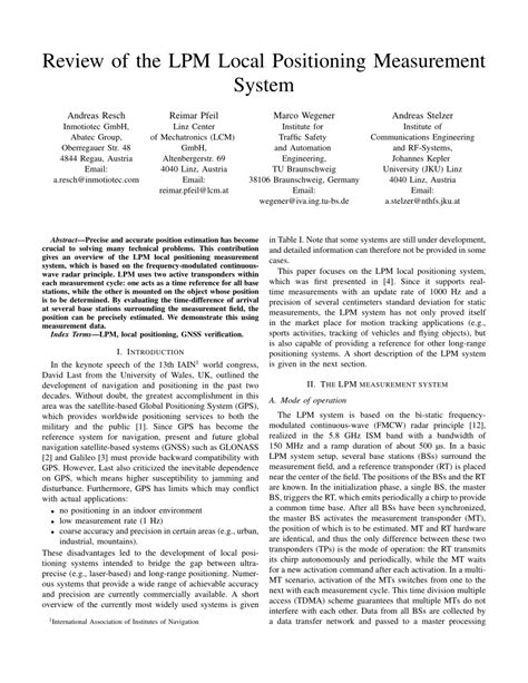 Pdf Review Of The Lpm Local Positioning Measurement System