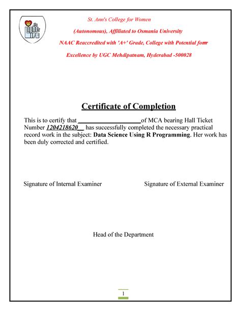 Data Science LAB Record St Ann S College For Women Autonomous Affiliated To Osmania