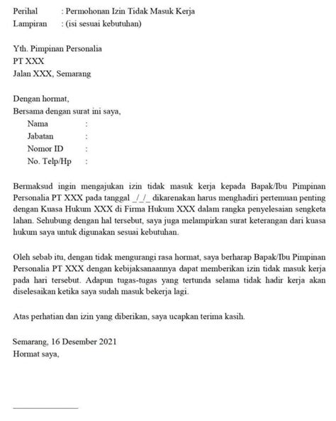 10 Contoh Surat Izin Tidak Masuk Kerja LokerPintar Id