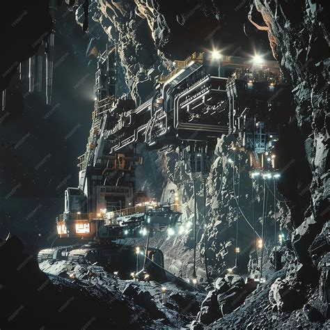 Realistic Asteroid Mining Operation In Deep Space Premium Ai Generated Image