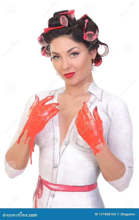 Girl With A Body Painting In The Style Of Pin Up Stock Image Image Of