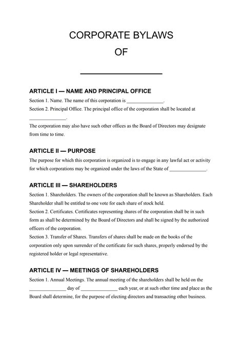 Corporate Bylaws Template Free And Editable Templates