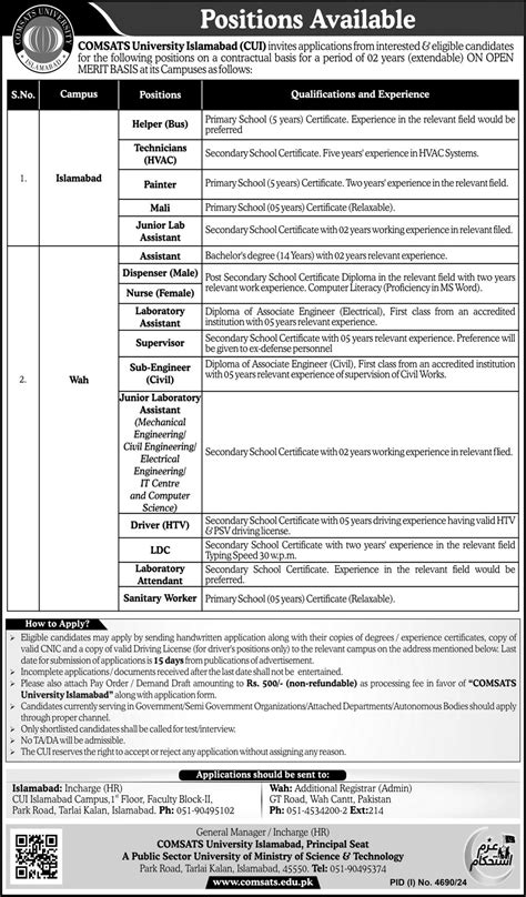 Comsats University Islamabad Cui Jobs 2025 Notify Pakistan
