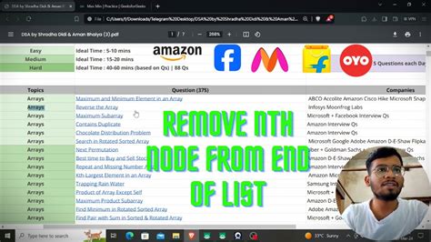 Remove Nth Node From End Of The List Linked List Java Dsa