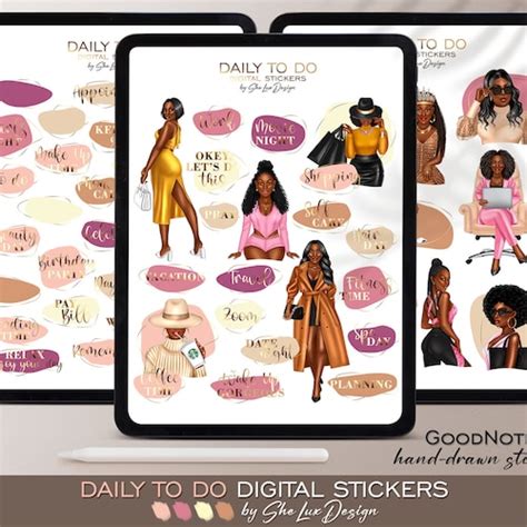 Black Girl Digital Sticker Pack Goodnotes Stickers Daily To Etsy