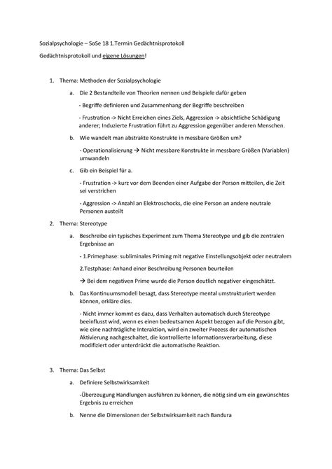 Klausur Juli Sommersemester Fragen Und Antworten Sozialpsychologie SoSe Und