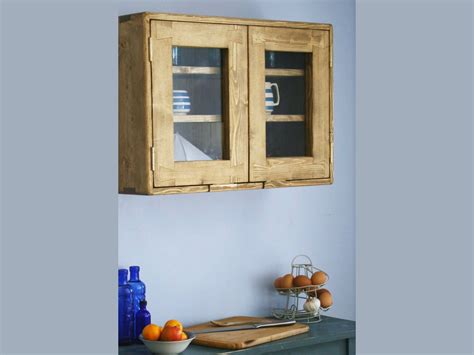 Kitchen Wall Display Cabinet And Cupboard Natural Wood 2 Doors Glass