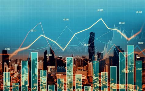 Financial Graphs Overlap With Modernistic Urban Area For Business