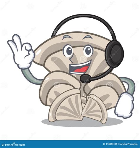 With Headphone Oyster Mushroom Mascot Cartoon Stock Vector