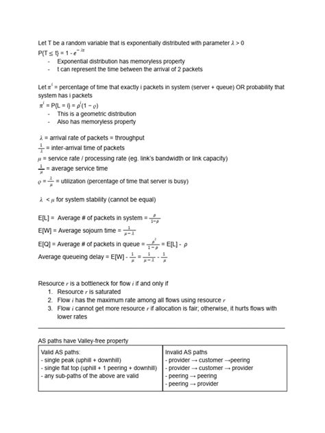 Cs4226 Formula Summary Internet Architecture Pdf