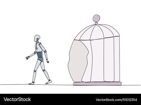 Continuous One Line Drawing Robot Trapped In Cage Vector Image