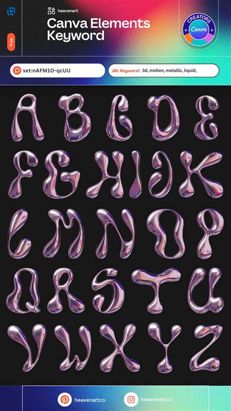Canva Element Keyword For 3d Liquid Molten Metallic Typography Letter