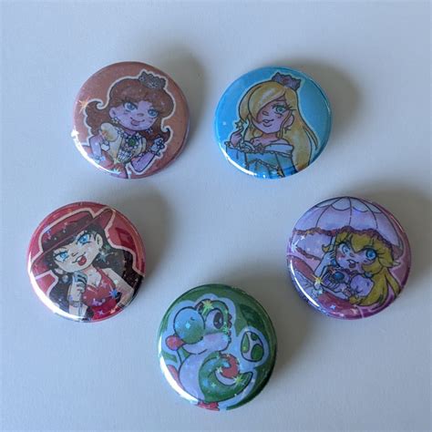 Nintendo Princess Buttons Peach Daisy Pauline Rosalina And Yoshi Etsy