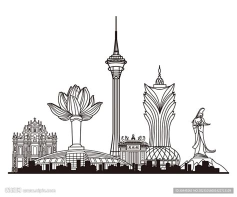 澳门地标建筑中国澳门城市剪影 花瓣网