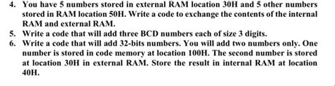 solved 4 you have 5 numbers stored in external ram location