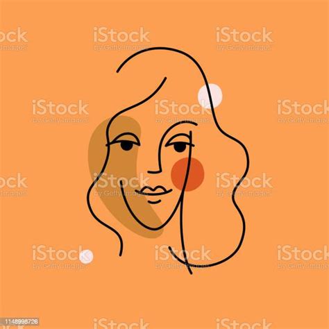Ilustrasi Vektor Dalam Gaya Linier Minimal Potret Wanita Minimalis