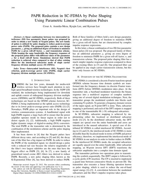 Pdf Papr Reduction In Sc Fdma By Pulse Shaping Using Parametric Linear Combination Pulses