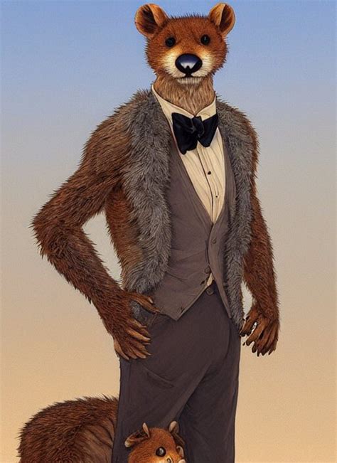 Lexica Character Portrait Of A Happy Furry Anthro Weasel Wearing A