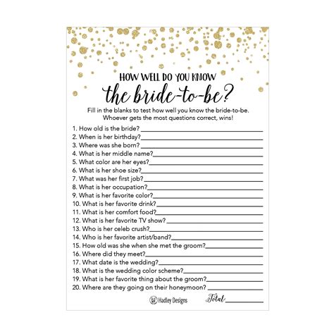 Pink Glitter Bridal Shower Game How Well Do You Know